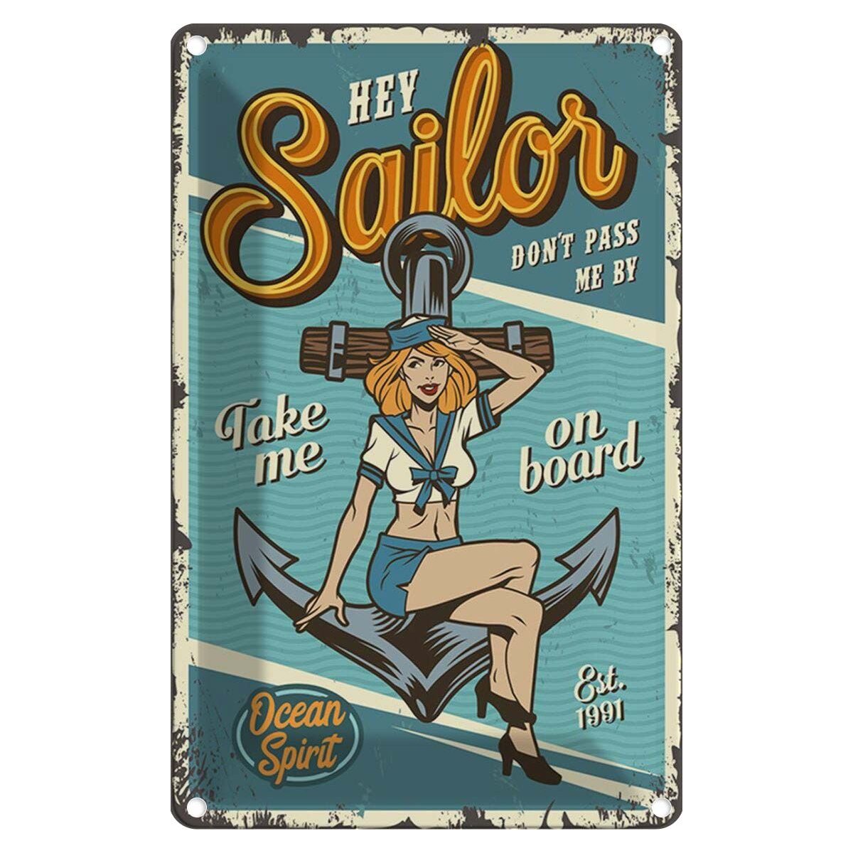 Jetzt Blechschild 30x20 cm Pinup hey Sailor Ocean spirit See online k