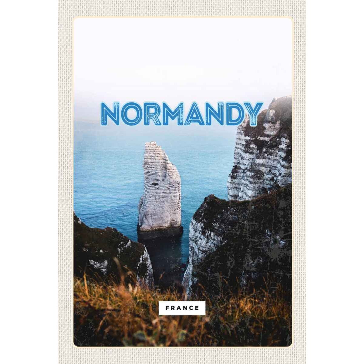 Jetzt Holzschild 30x20 cm Normandy France weiße Felse Meer online kau